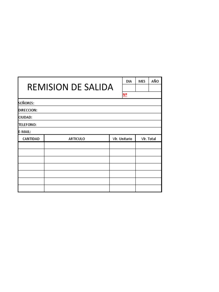 Modelo Remision de Salida | PDF