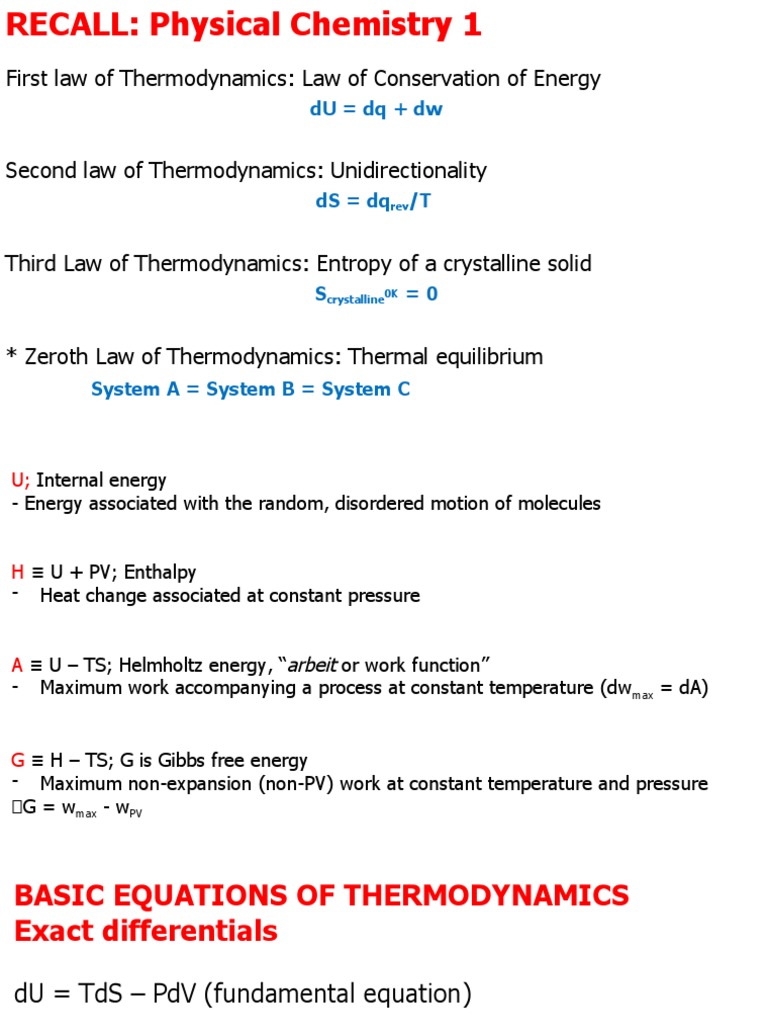 First Law of Thermodynamics: Law of Conservation of Energy: Du DQ + DW ...