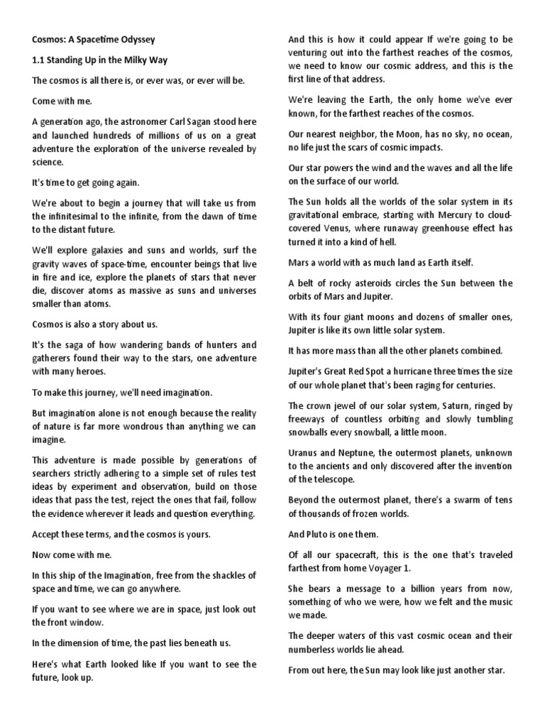 Cosmos: A Spacetime Odyssey 1.1 Standing Up in The Milky Way | PDF