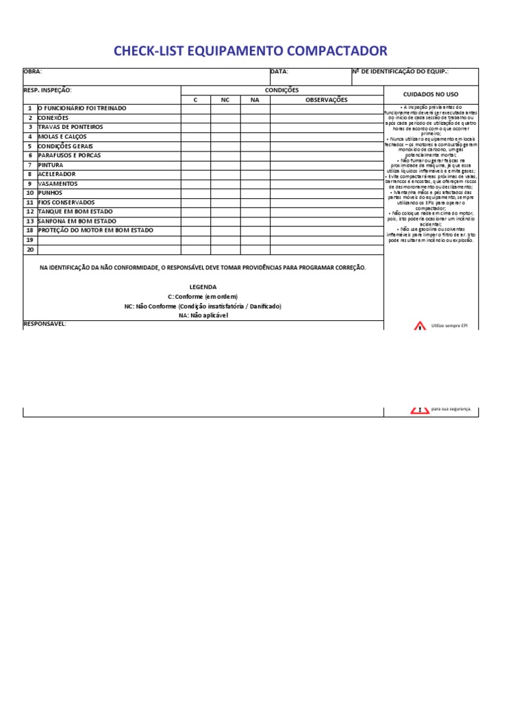 Check-list de inspeção de equipamento compactador de solo | PDF