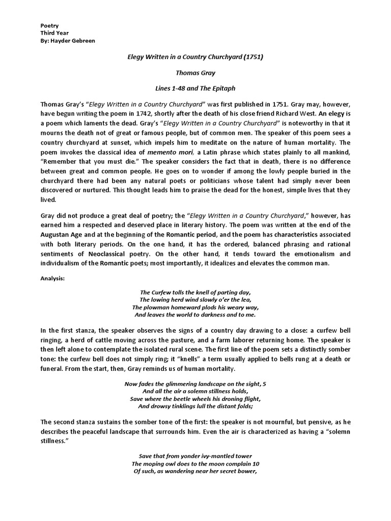 Elegy Written in A Country Churchyard 272644217 PDF | PDF | Art | Poetry