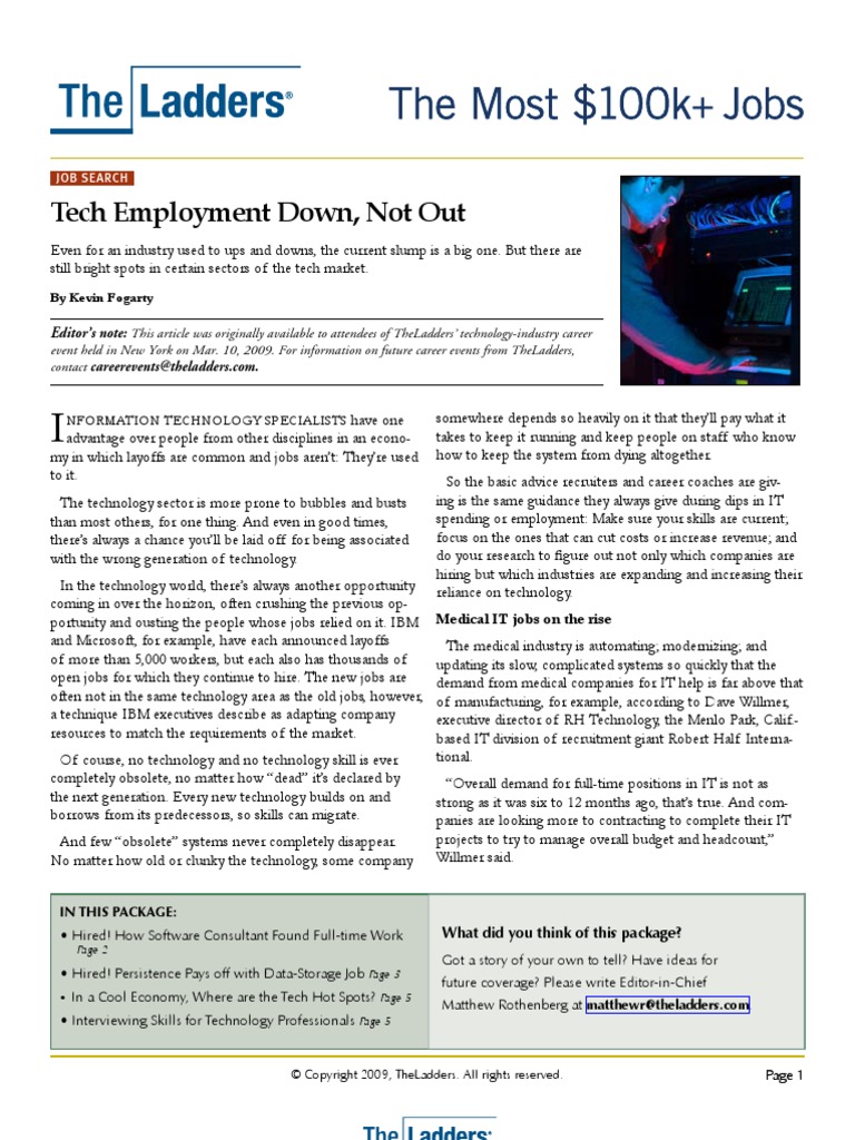 Tech Employment Down, Not Out | PDF | Unemployment | Social Science