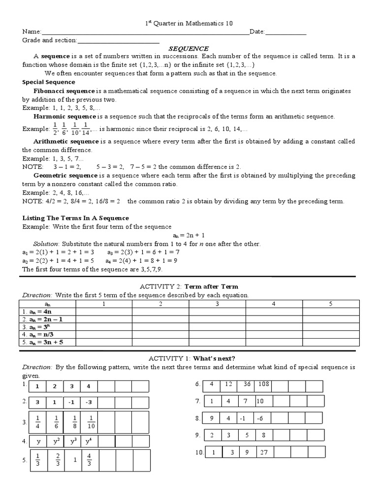 Gr10 - Intro - Sequence | PDF | Sequence | Mathematical Analysis