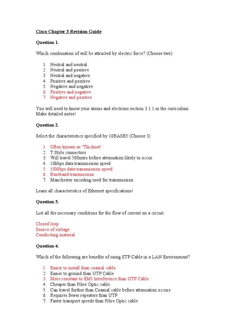 Cisco Chapter 3 Revision Guide Answer Sheet | PDF | Optical Fiber | Optics