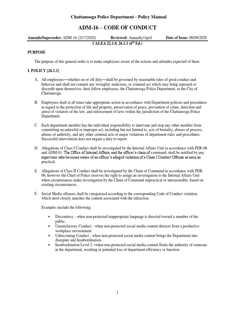 Adm-16 - Code of Conduct: Chattanooga Police Department - Policy Manual ...