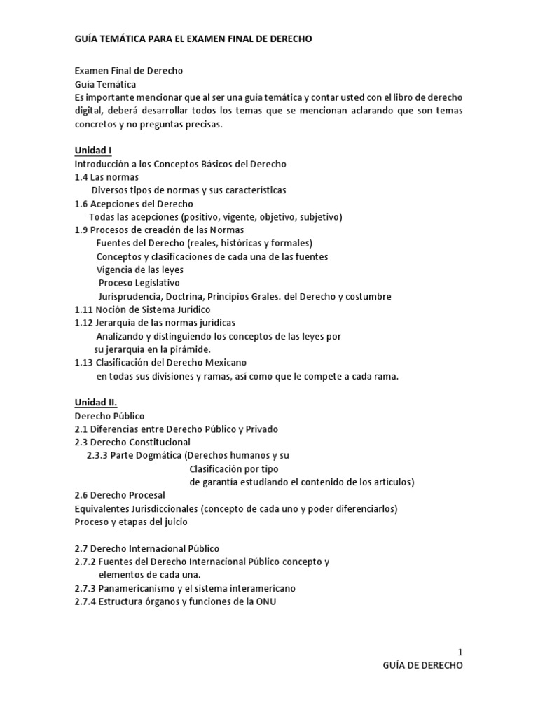 Guía para Examen Final de Derecho | PDF | Fuentes del derecho ...