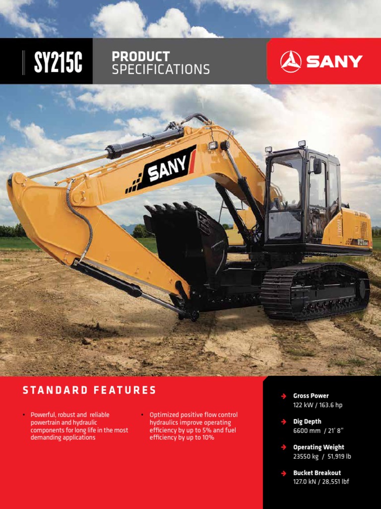 SY215C Excavator Specs & Features | PDF