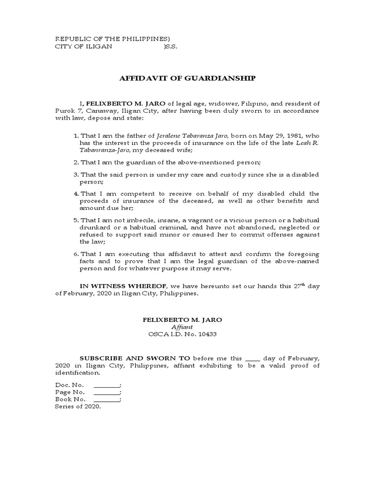 Affidavit of Guardianship | PDF