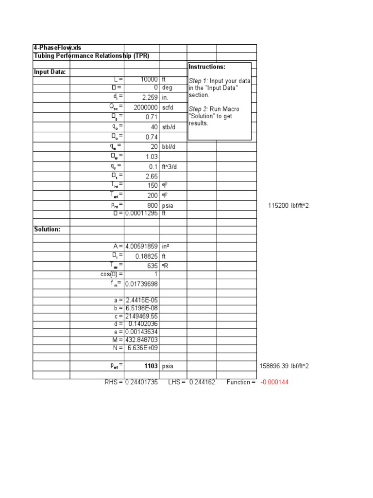 4-Phaseflow - Xls Tubing Performance Relationship (TPR) Input Data: Instructions | PDF