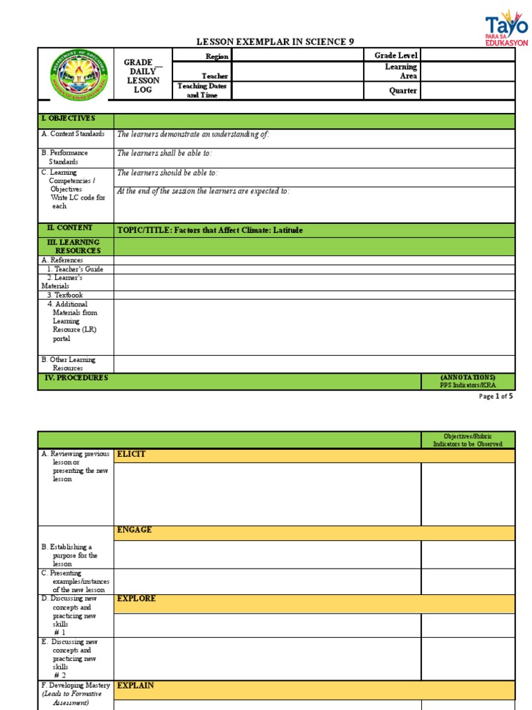 DLP TEMPLATE 7e's - JHS | PDF