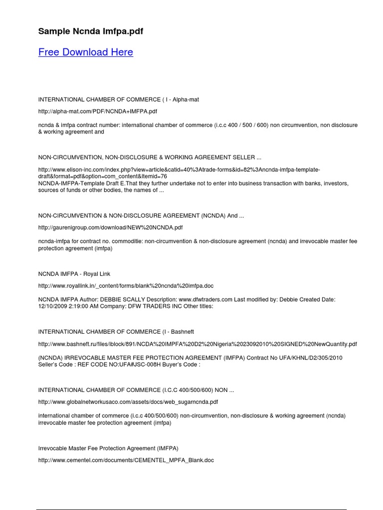 Free Download Here: Sample Ncnda Imfpa PDF | PDF
