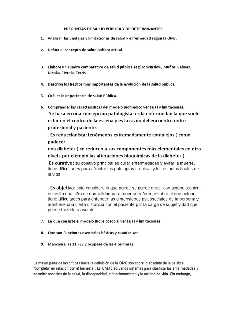 Preguntas de Salud Publica y de Determinantes 2020-1 | PDF