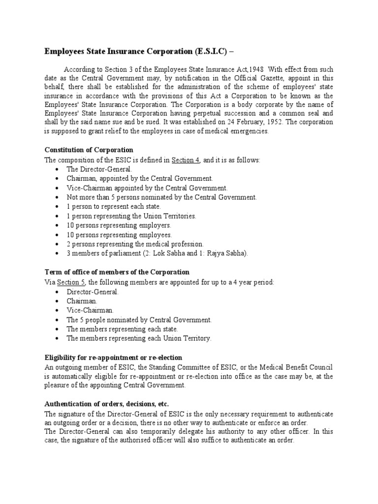 Employees State Insurance Corporation | PDF | Employment | Public Sphere