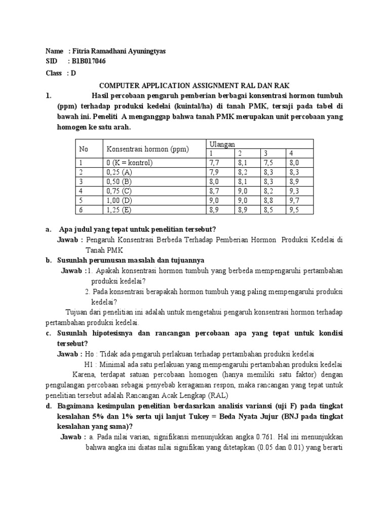 B1B017046 - Fitria Ramadhani Ayuningtyas - Computer Application - Jawaban Soal RAL Dan RAK-1 | PDF