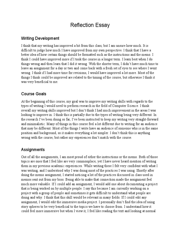 Reflection Essay | PDF | Essays | Behavior Modification