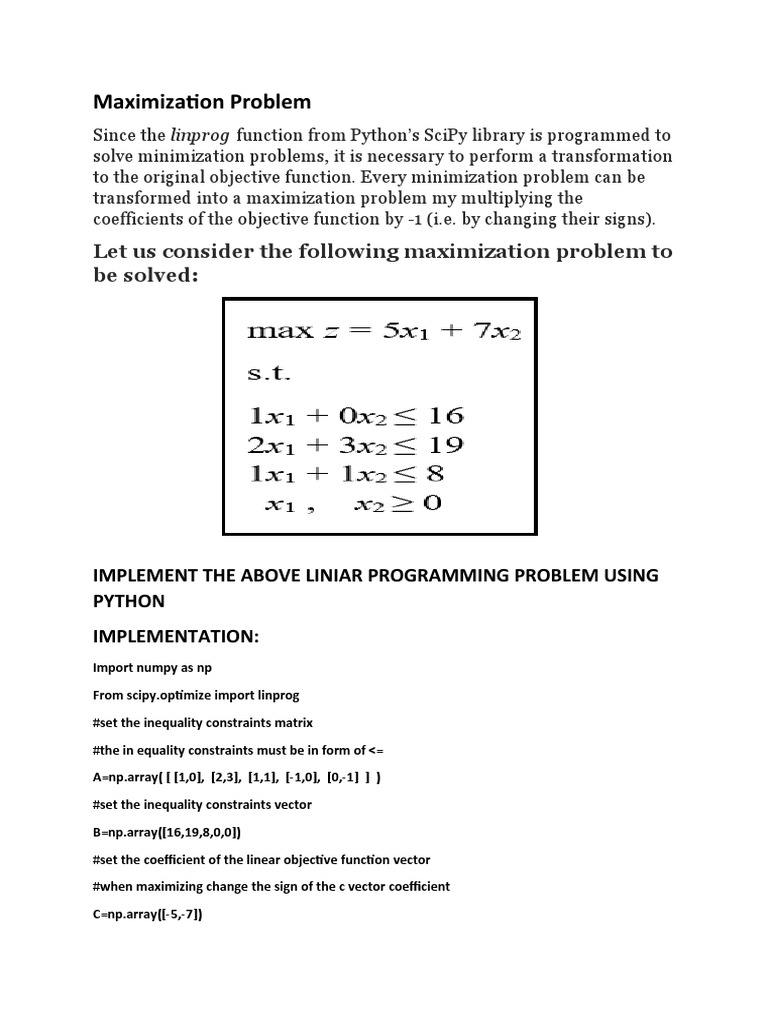 Maximization Problem: Let Us Consider The Following Maximization ...