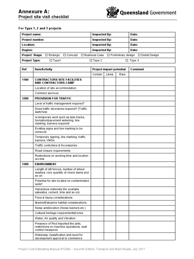 Annexure A:: Project Site Visit Checklist | PDF