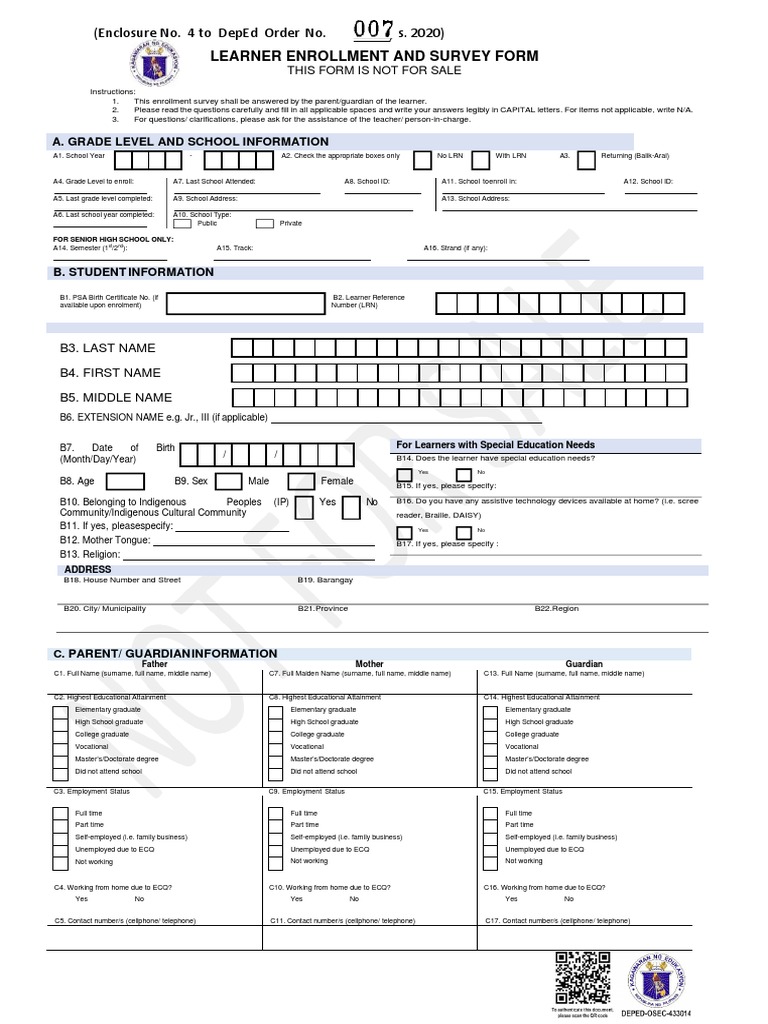 Learner Enrollment Survey Form | PDF
