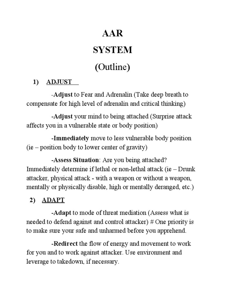 AAR System (Outline) : 1) Adjust - Adjust To Fear and Adrenalin (Take ...