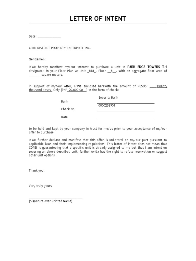 Letter of Intent Park Edge Towers.. | PDF