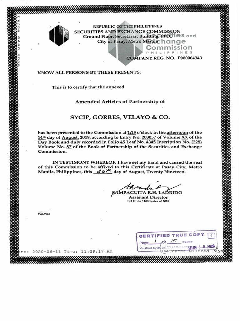 SGV Amended Articles of Partnership | PDF