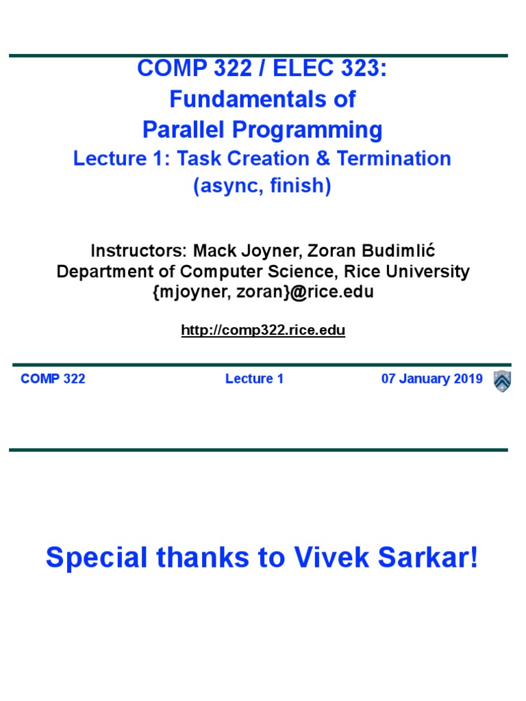 Comp322 s19 Lec01 Slides v1 PDF | PDF | Parallel Computing | Multi Core Processor