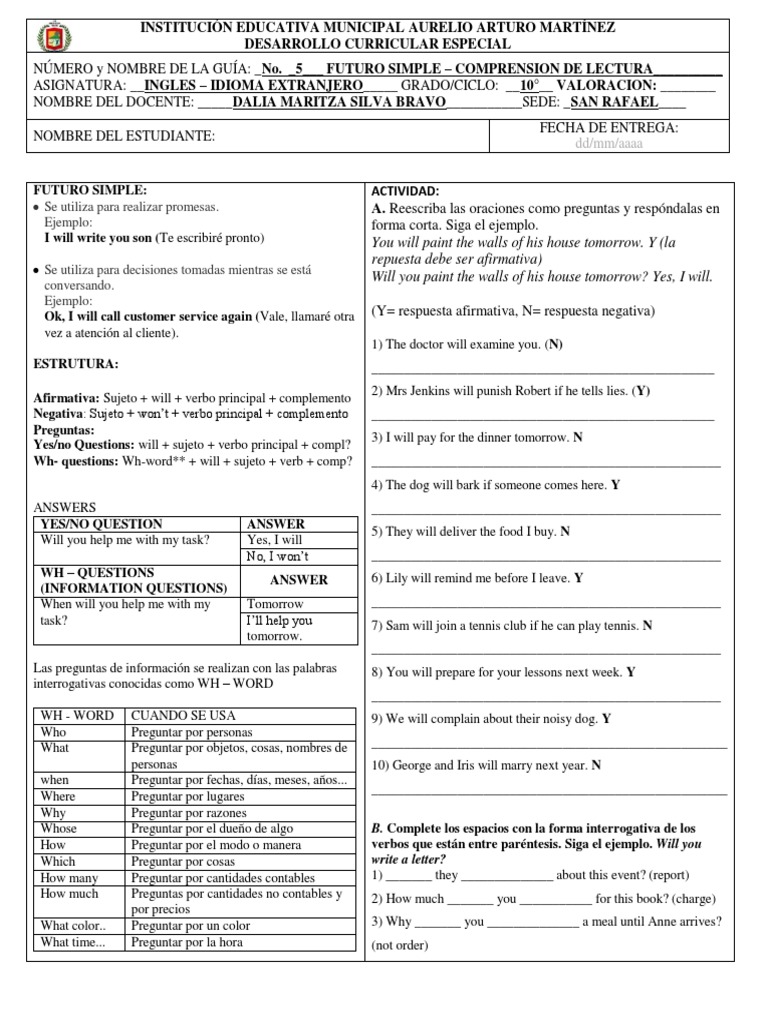 10 Guia 5 Futuro Simple Ingles Pdf Pdf
