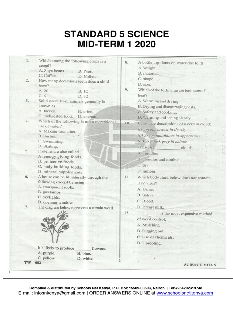Science Standard 5 Mid Term 1 2020 PDF | PDF | Career & Growth