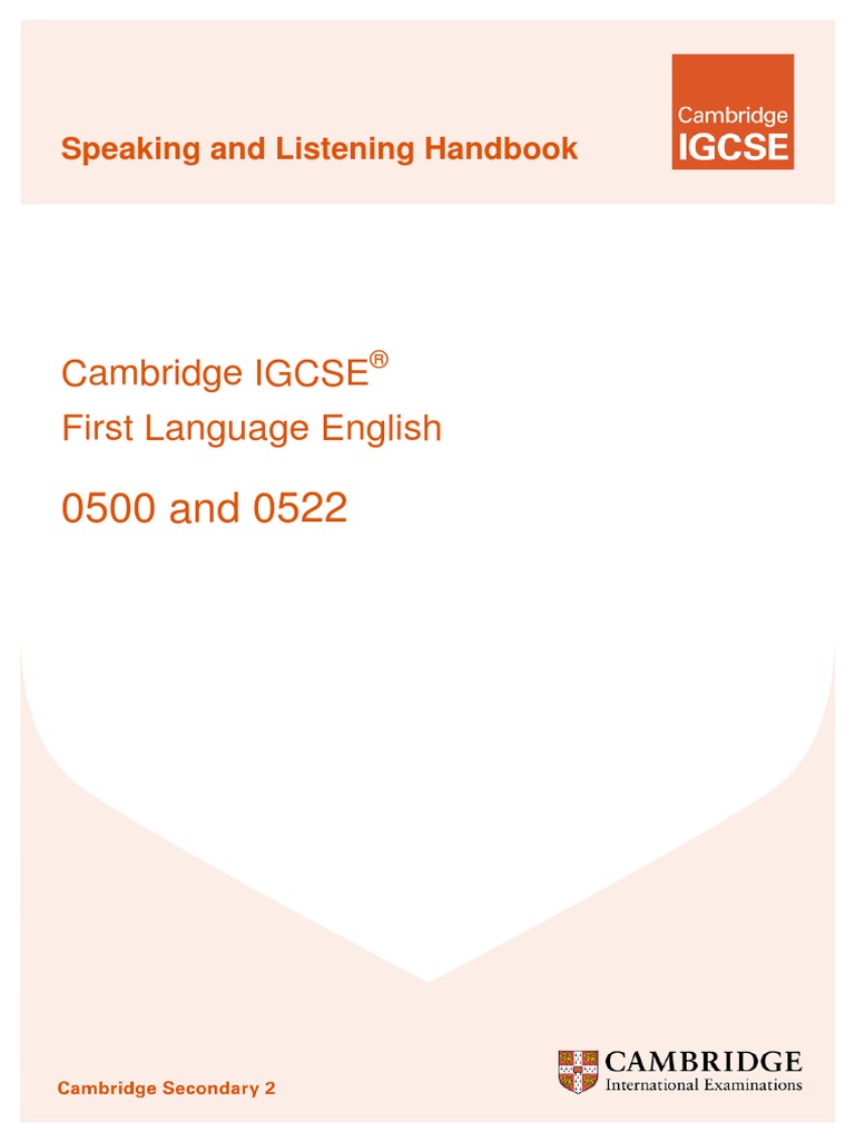 Cambridge IGCSE First Language English: Speaking and Listening Handbook ...