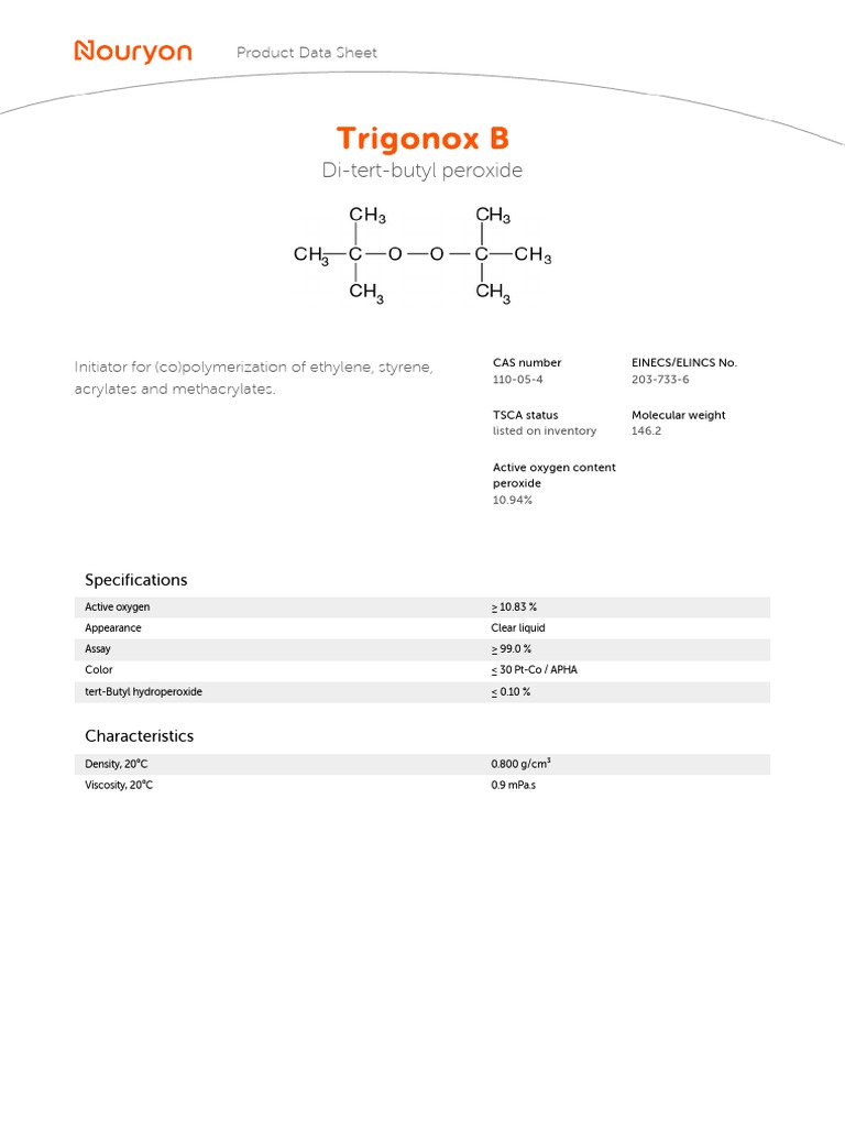 Trigonox B: Di-Tert-Butyl Peroxide | PDF | Chemistry | Materials