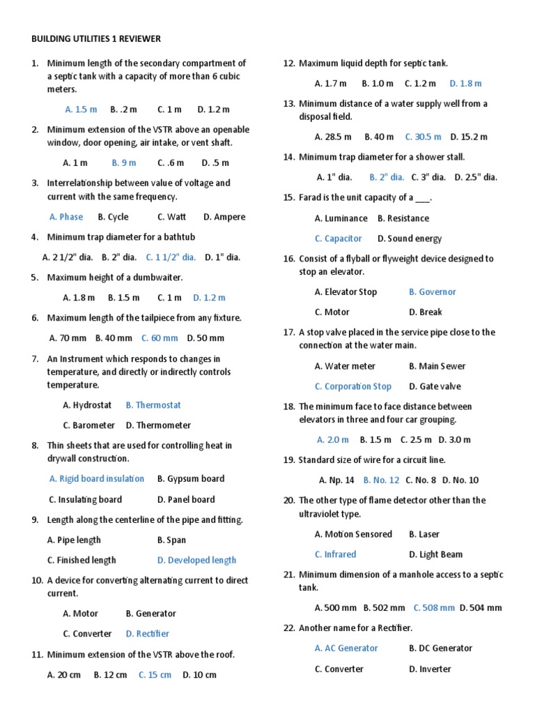 Building Utilities I Reviewer | PDF