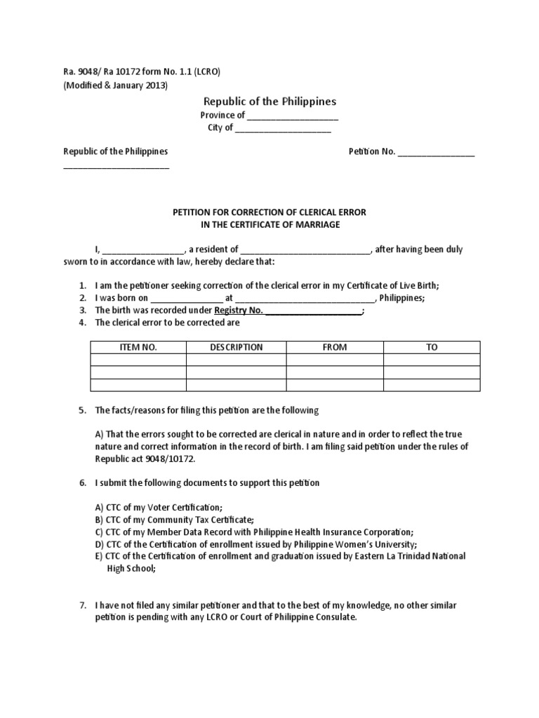 Petition For Correction of Clerical Error | PDF