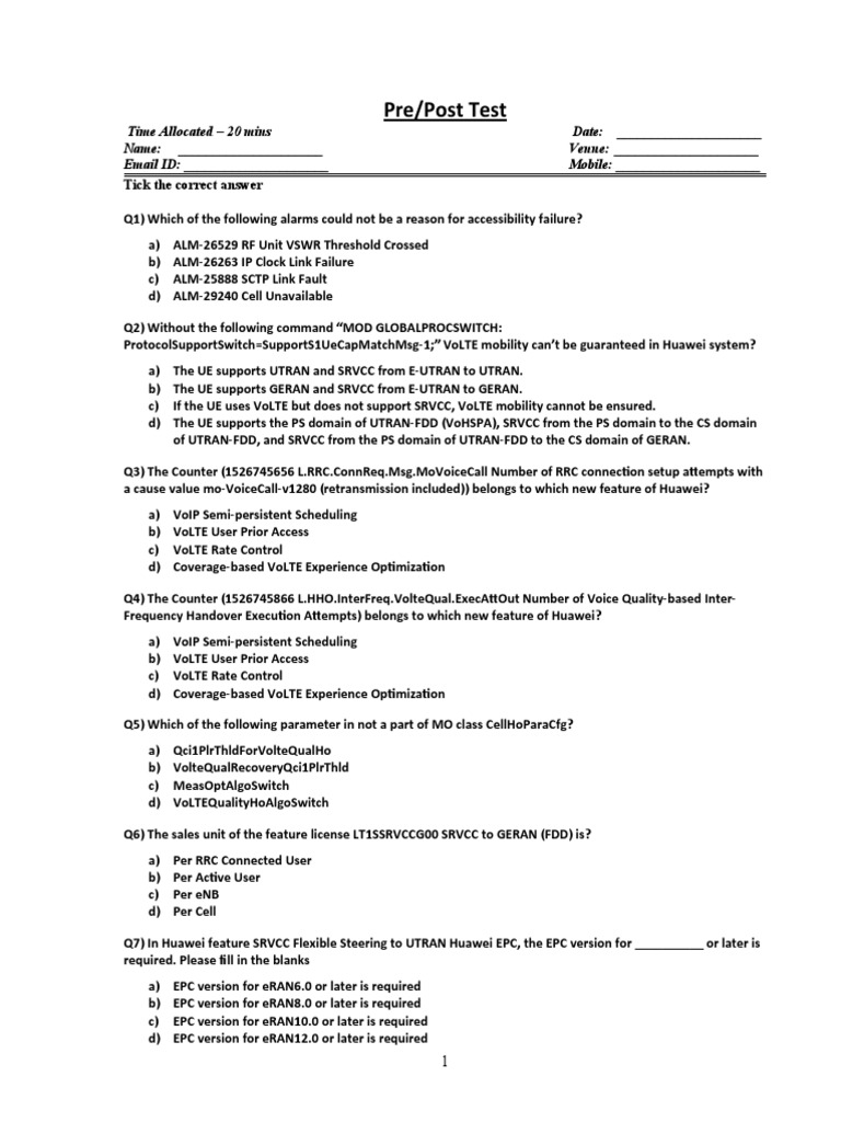 Huawei - VoLTE OSS KPI Optimization - Pre Post Test | PDF