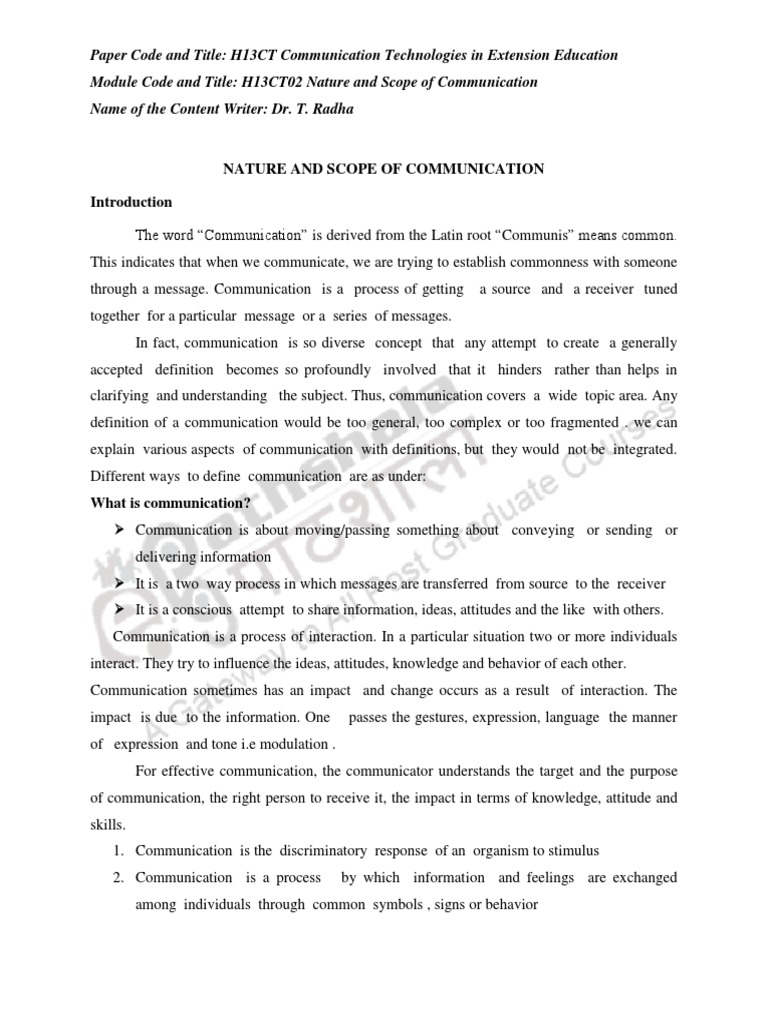 Nature and Scope of Communication | PDF | Career & Growth | Social Science