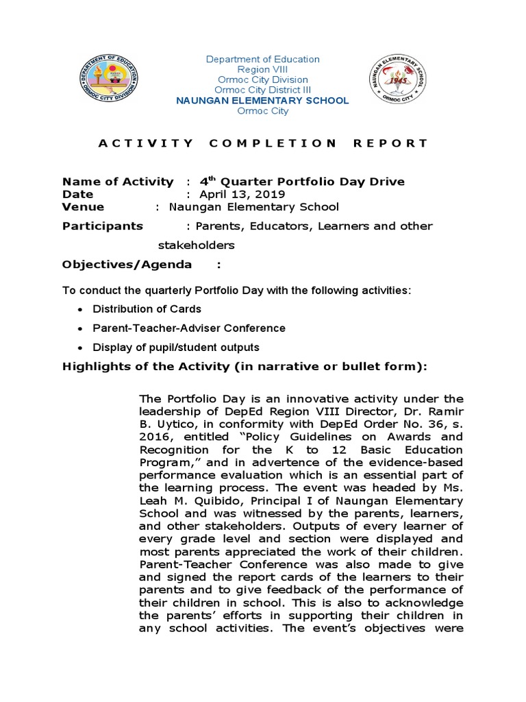 Activity Completion Report: Naungan Elementary School | PDF