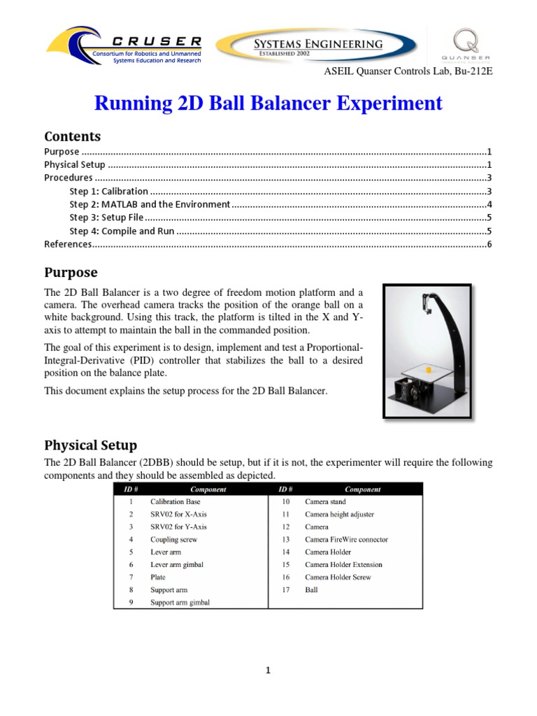 2D Ball Balancer Experiment Guide | PDF