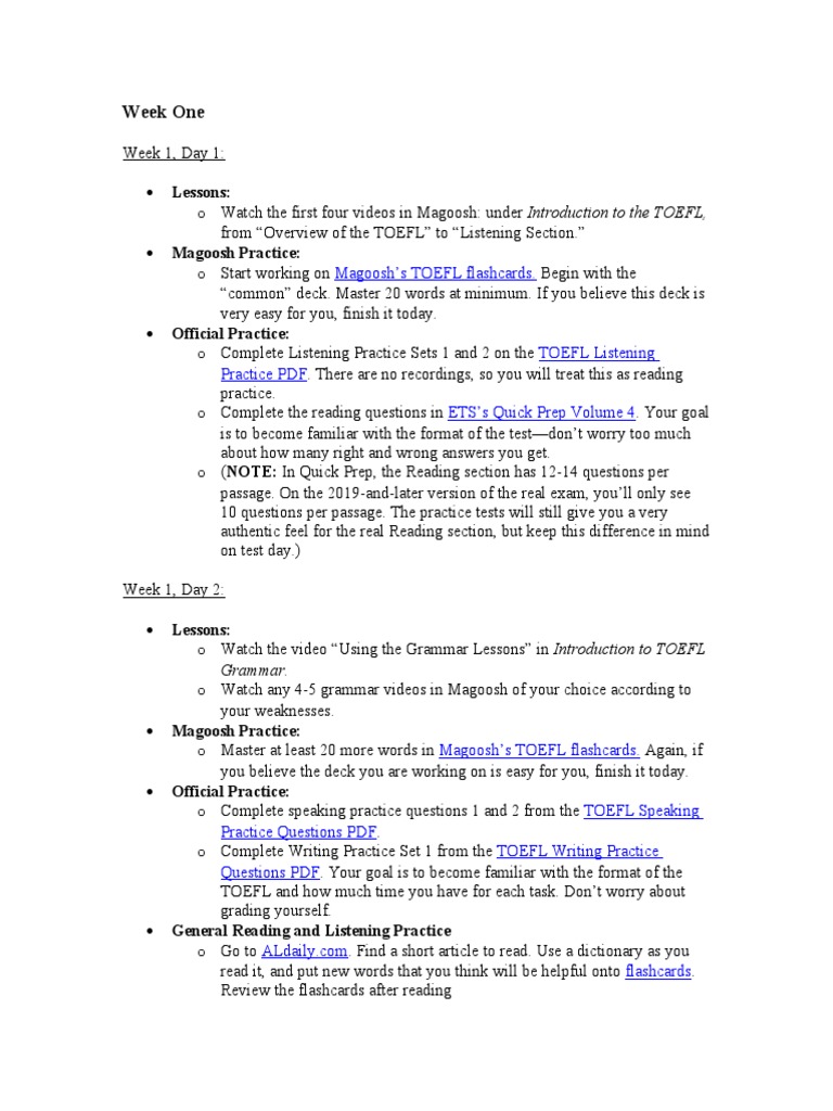 Week One: Magoosh's TOEFL Flashcards | PDF | Test Of English As A ...