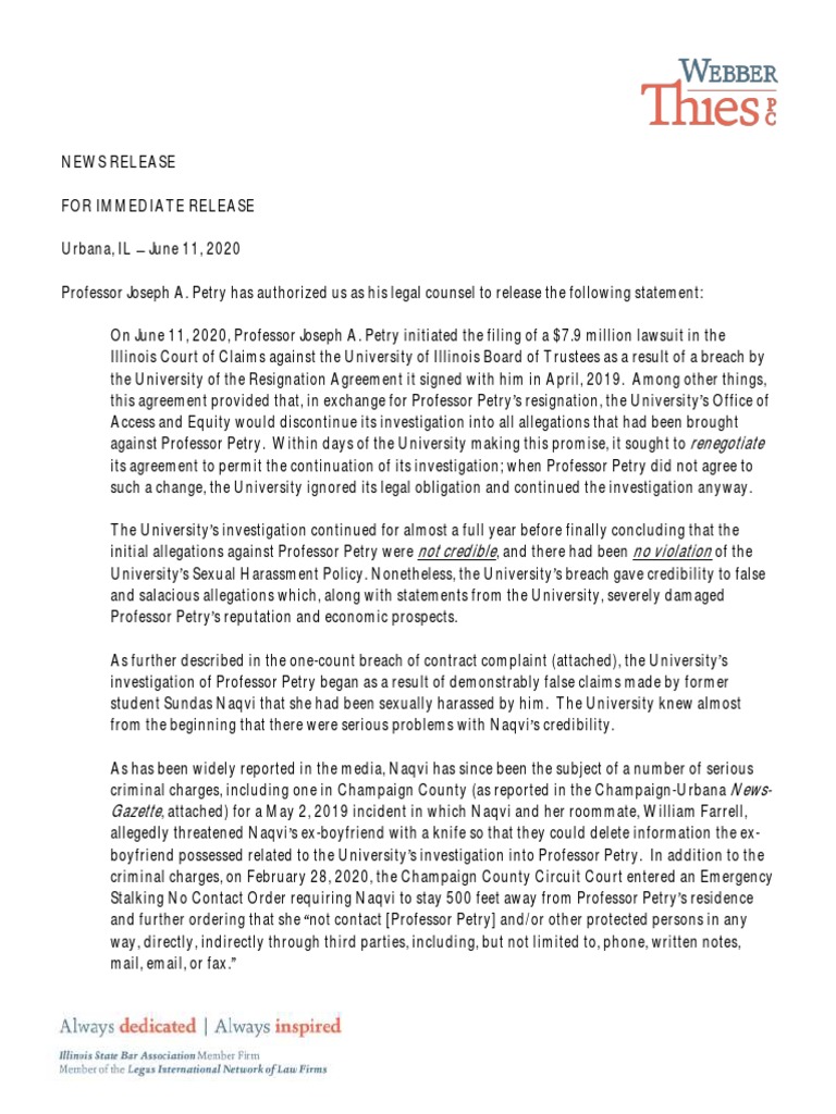 Petry Sues UIUC for Breach of Contract | PDF