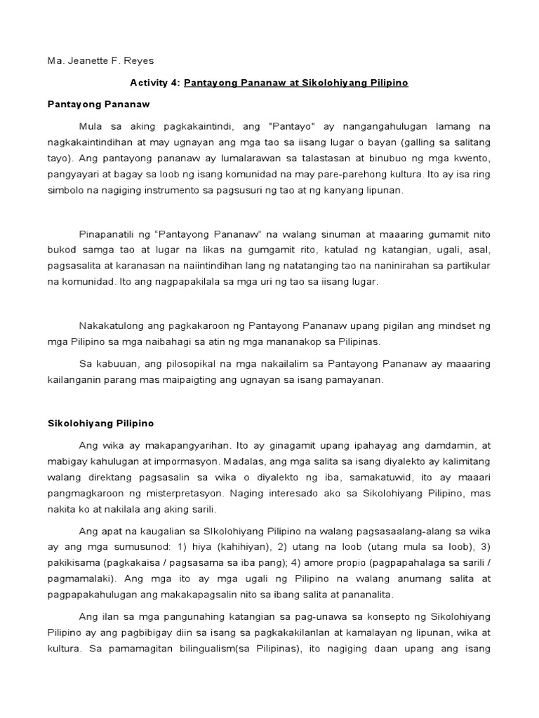 Activity 4 - Pantayong Pananaw at Sikolohiyang Pilipino | PDF