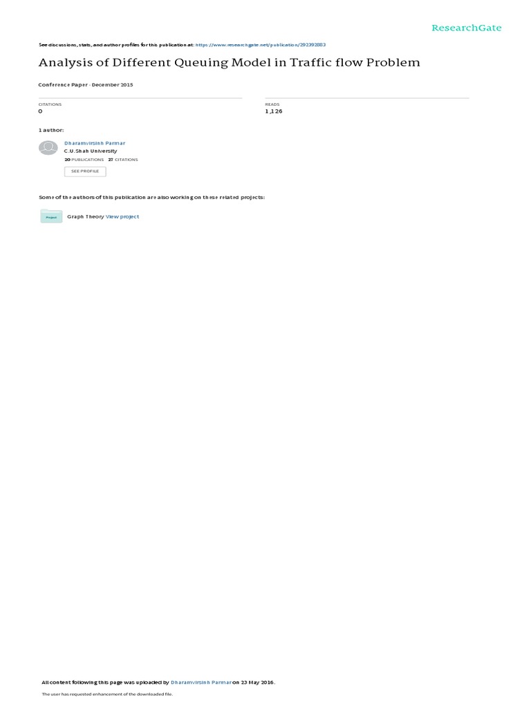 Analysis of Different Queuing Model in Traffic Ow Problem: December 2015 | PDF