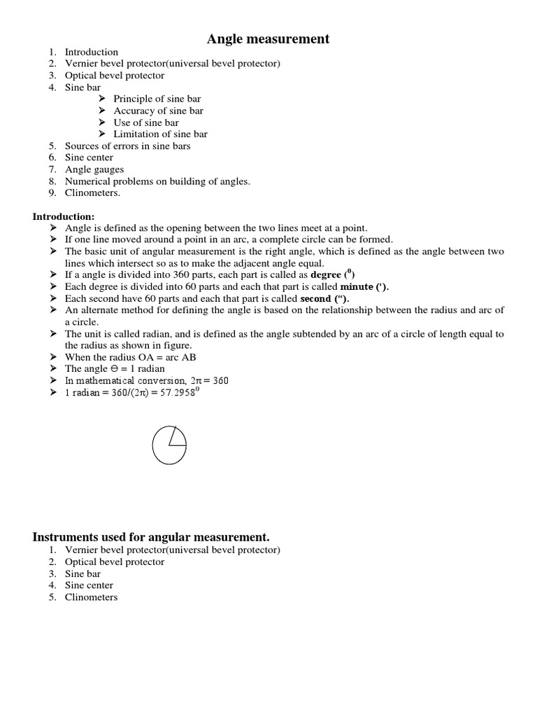 Angle Measurement: Instruments Used For Angular Measurement | PDF