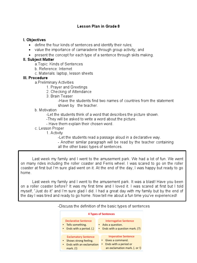Grade 8 Sentence Structure Lesson | PDF