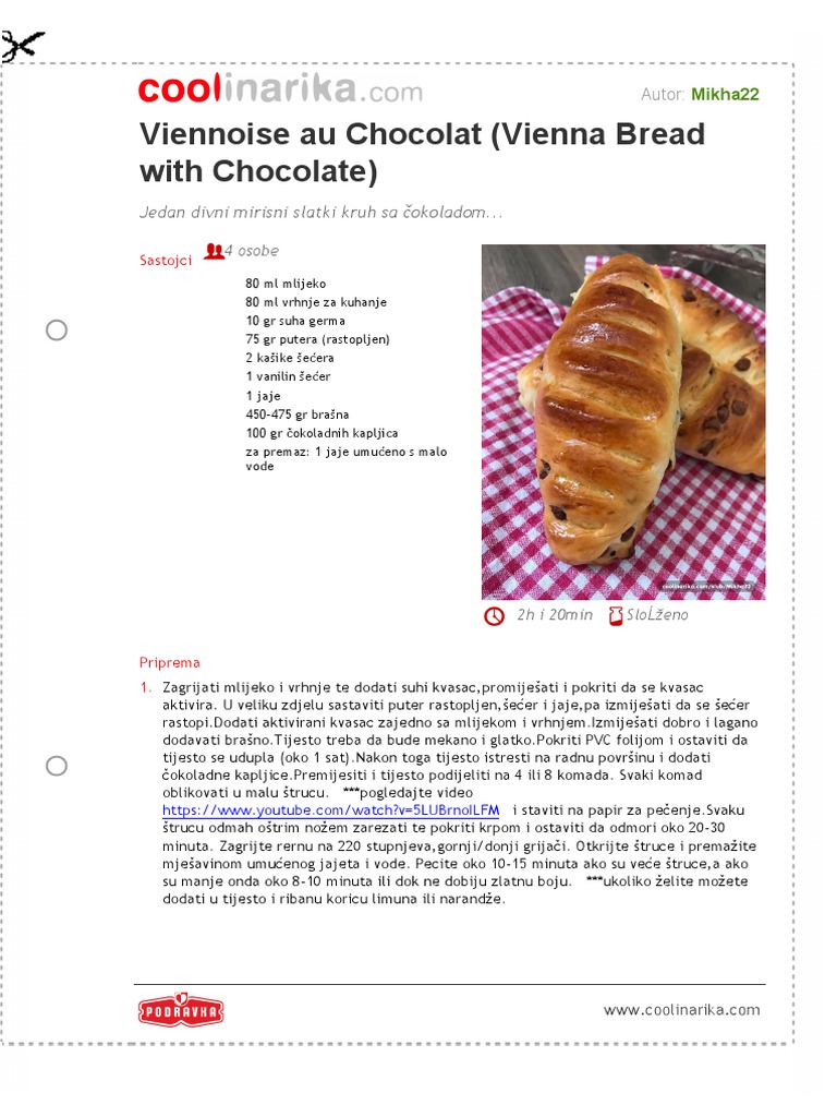 Viennoise Au Chocolat Vienna Bread With Chocolate | PDF