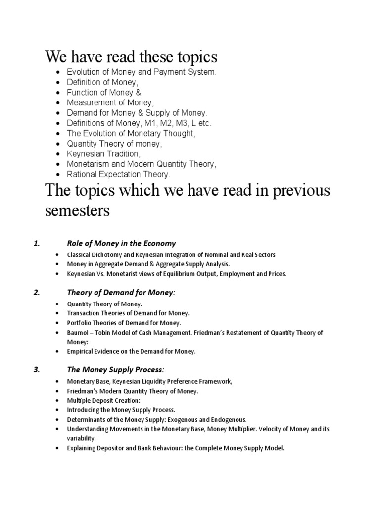 Role of Money in The Economy | PDF