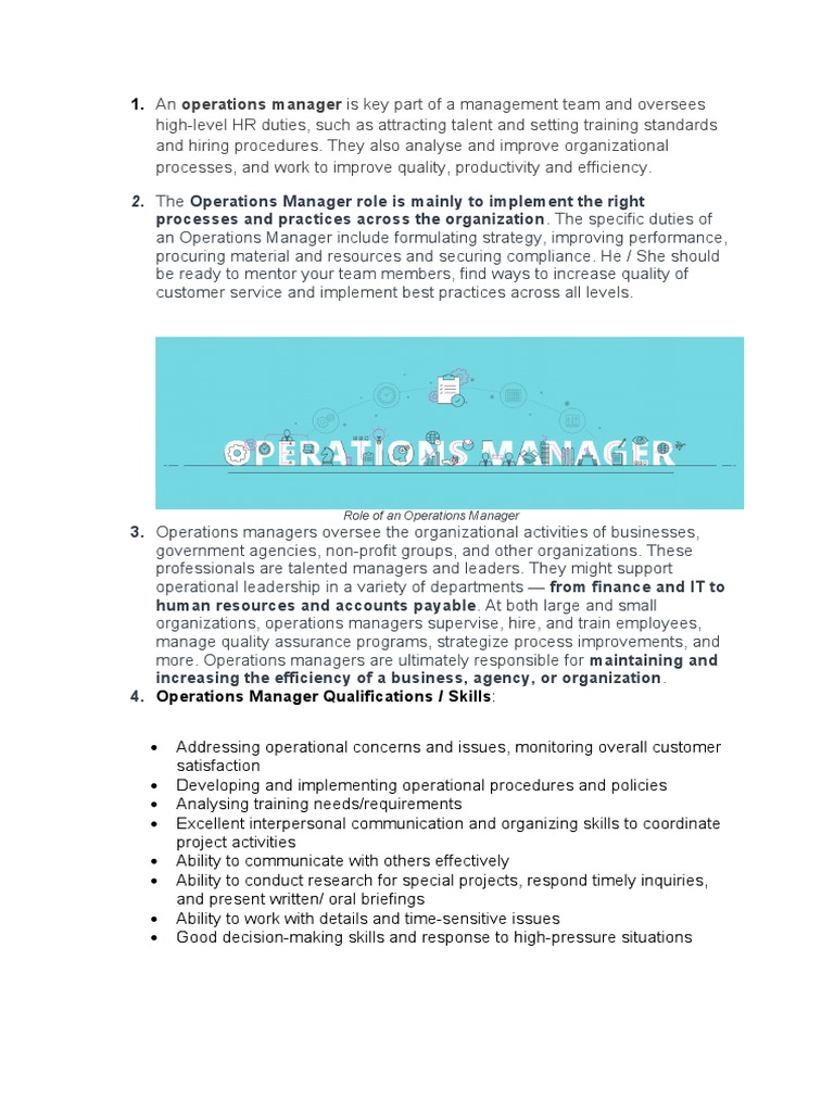 The Operations Manager Role Is Mainly To Implement The Right | PDF