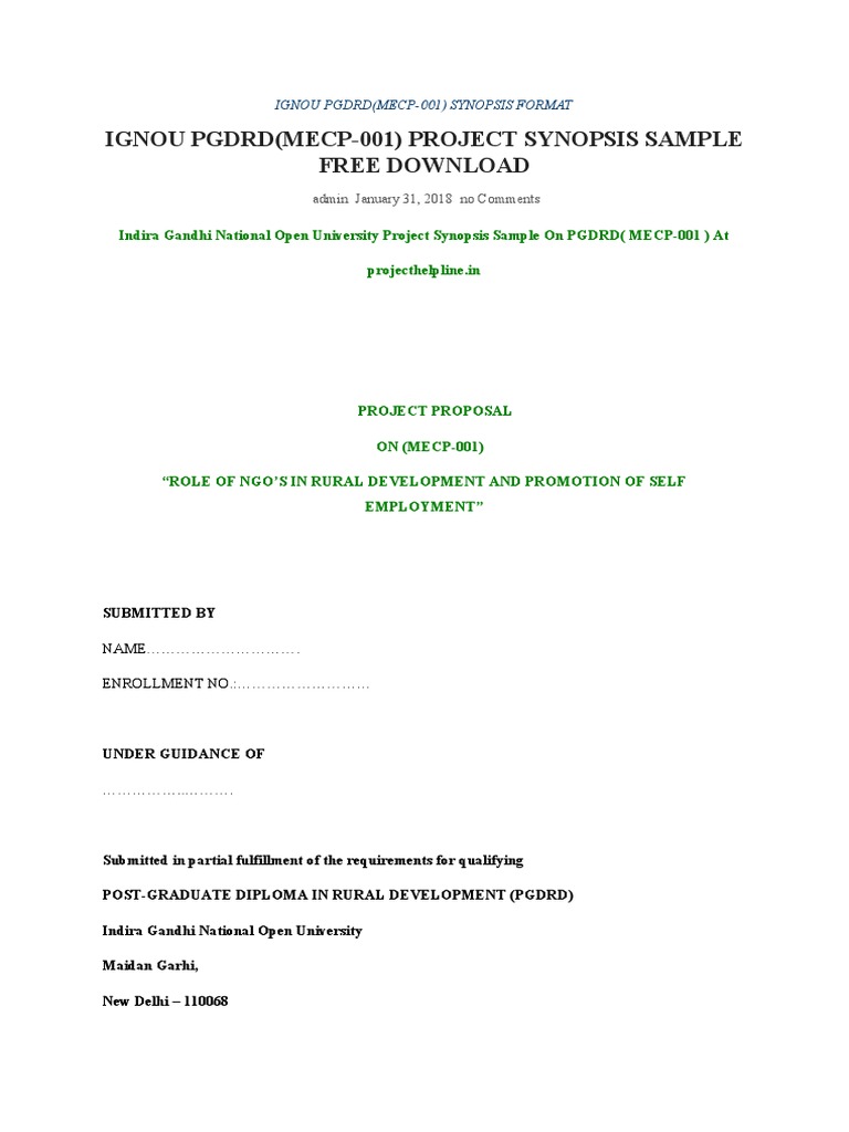 Ignou PGDRD (Mecp-001) Project Synopsis Sample | PDF | Non Governmental ...