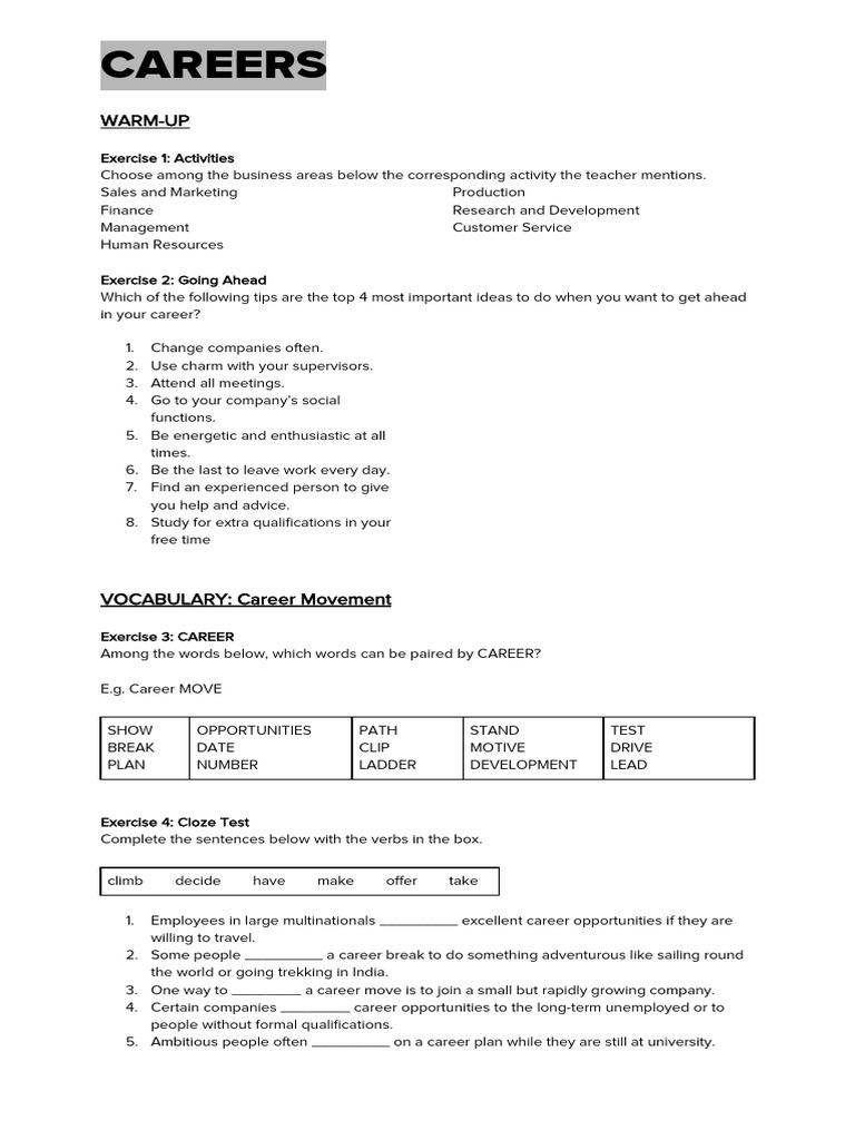 Careers - Vocabulary | PDF
