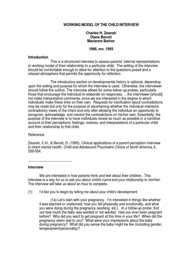 Working Model of The Child Interview PDF | PDF | Feeling | Pregnancy