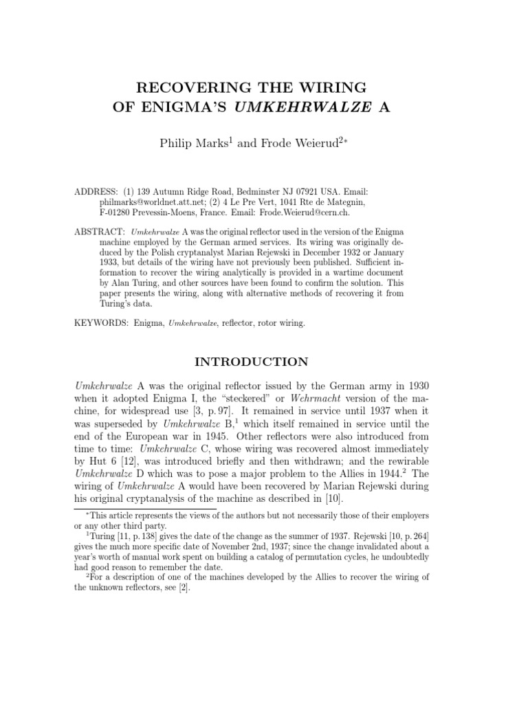 Recovering Enigma Wiring | PDF | Cryptography | Permutation