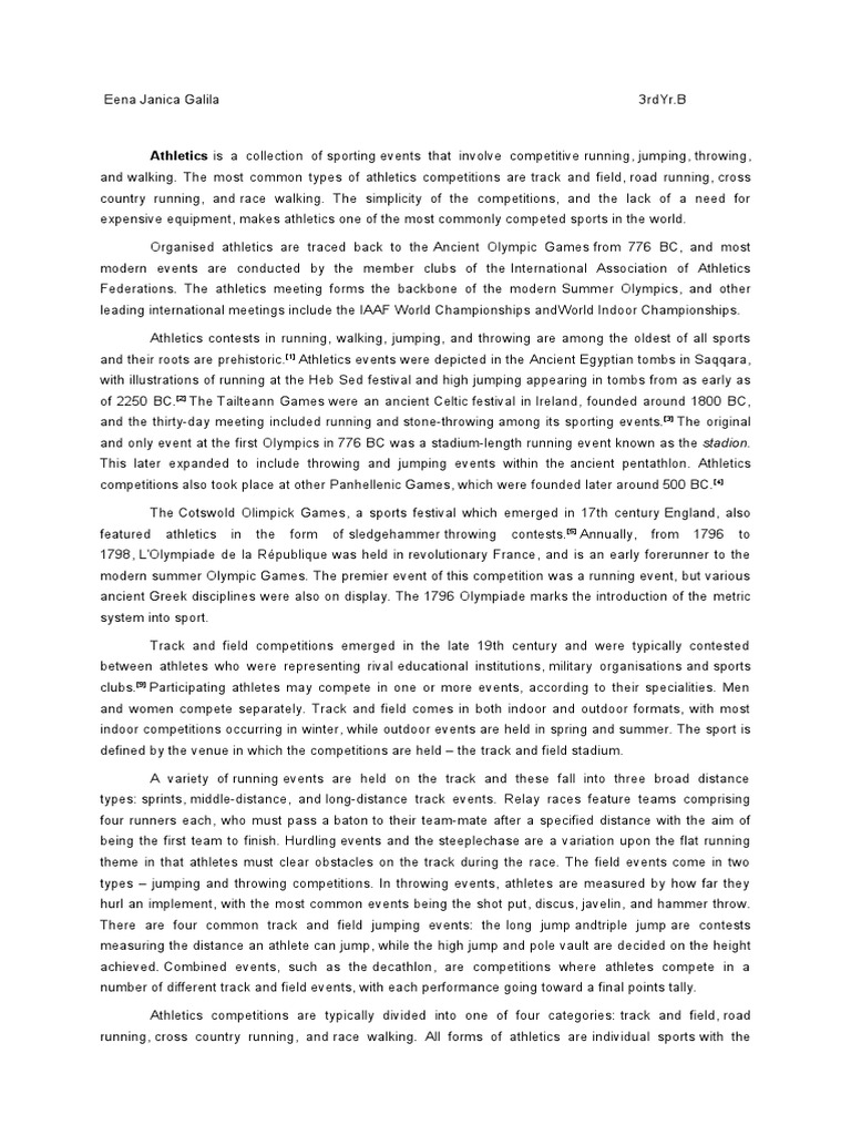 Athletics | PDF | Track And Field | Sport Of Athletics